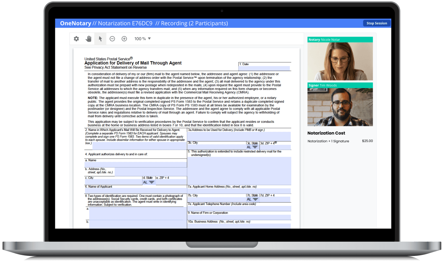Notarize USPS Form 1583 Online | OneNotary